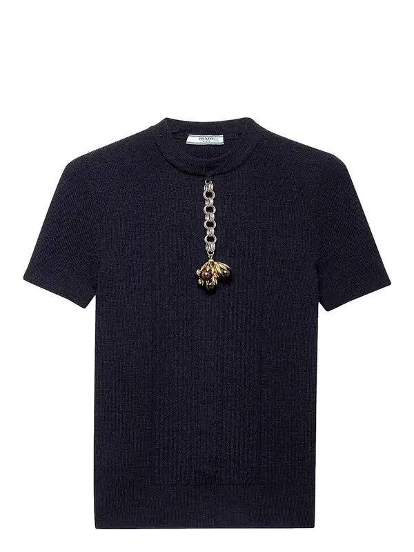 Prada Short-sleeve Knit Sweater With Pendants - Blue