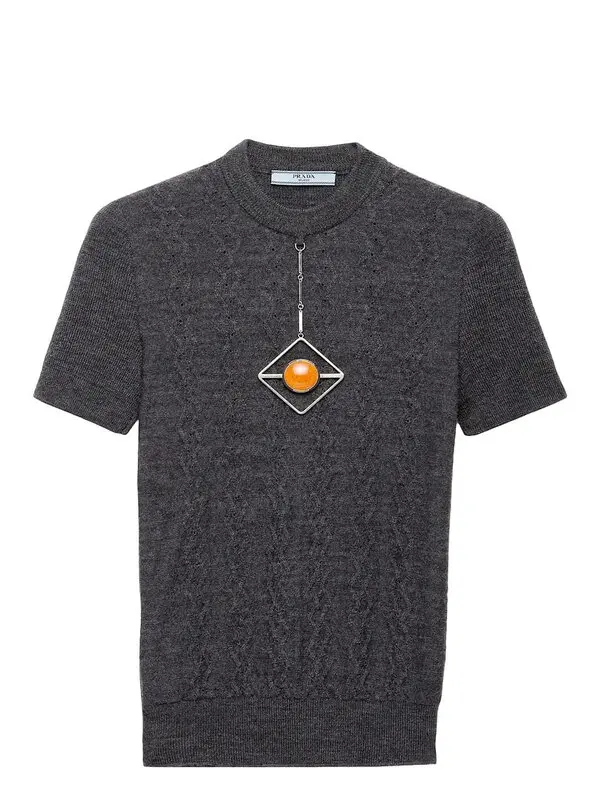 Prada Short-sleeve Knit Sweater With Pendants - Dark Grey