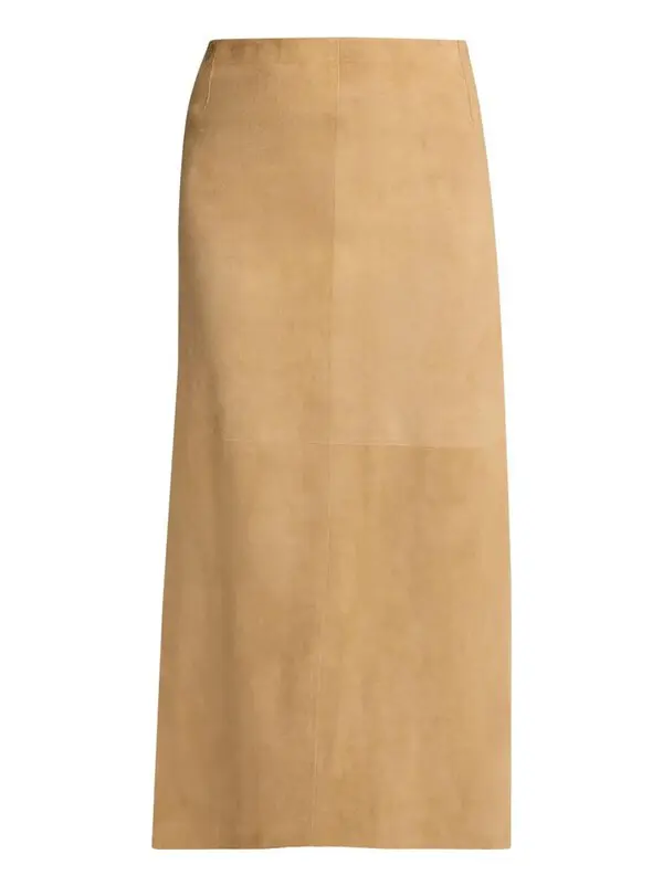 THE ROW Danas Suede Maxi Apron Skirt - Beige