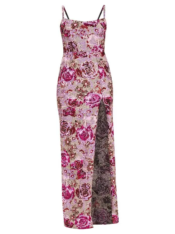 BRONX BANCO Allegra Floral Sequin Maxi Dress - Pink Multi