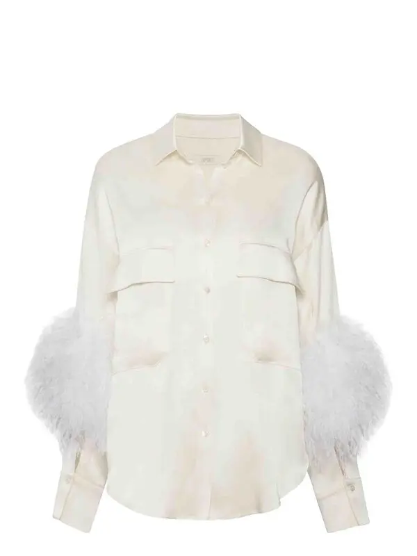 Lapointe Ostrich Feather-trimmed Shirt - Beige