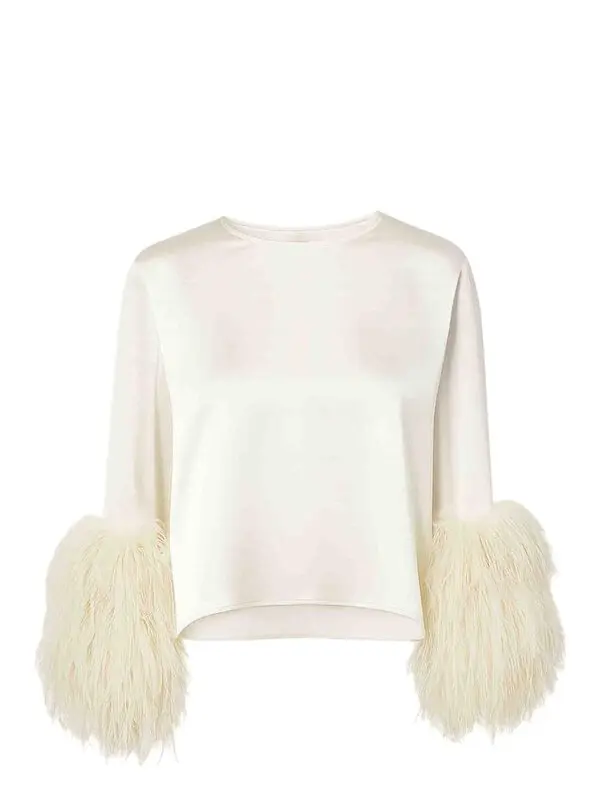 Lapointe Ostrich Feather-cuff Top - Beige