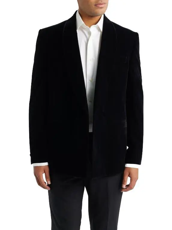 JACK VICTOR Ellis Double Breasted Super 130s Wool Blend Velvet Dinner Jacket - Black