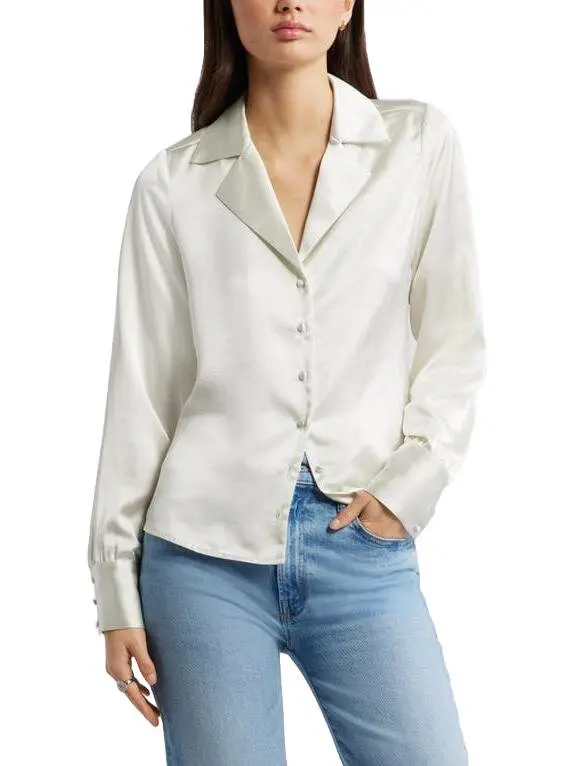 OPEN EDIT Satin Button-up Shirt - Ivory