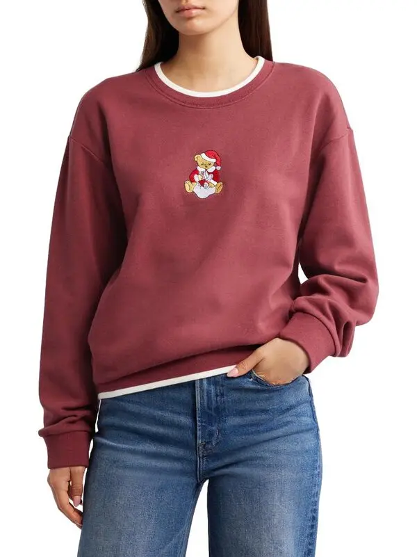 GOLDEN HOUR Teddy Bear Santa Graphic Sweatshirt - Oxblood Red