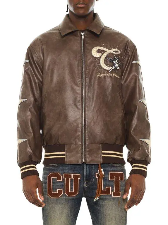 CULT OF INDIVIDUALITY Legends Embroidered Varsity Jacket - Brown