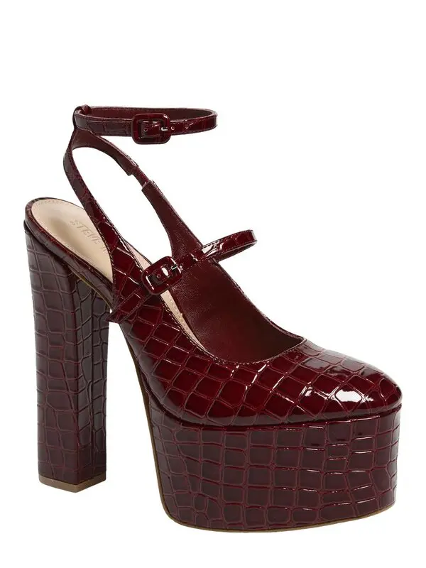 Steve Madden Scotlyn Platform Pump With Ankle Strap - Red Croco