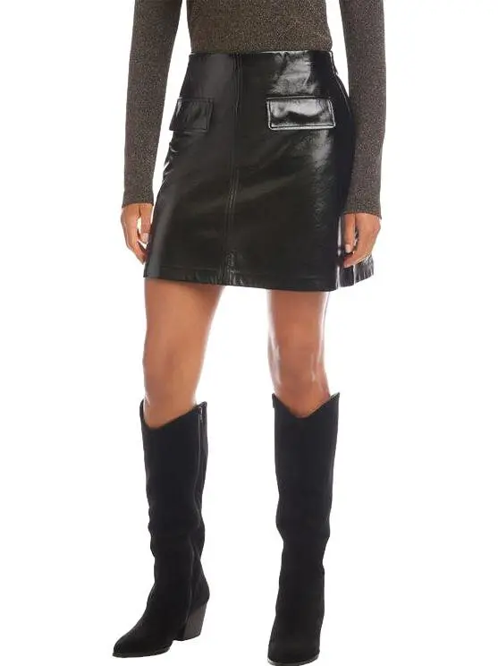 Fifteen Twenty Faux Leather Mini Skirt With Faux Flap Pockets - Black