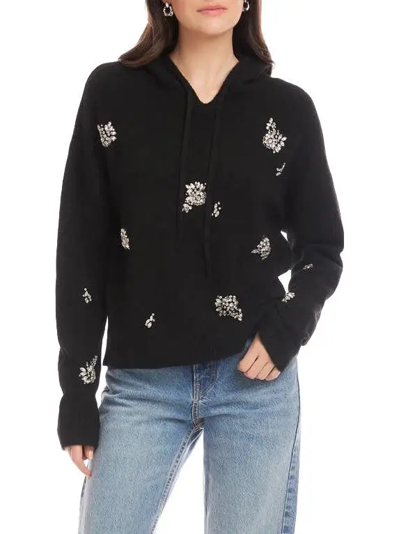 Fifteen Twenty Crystal Embellished Knit Hoodie - Black