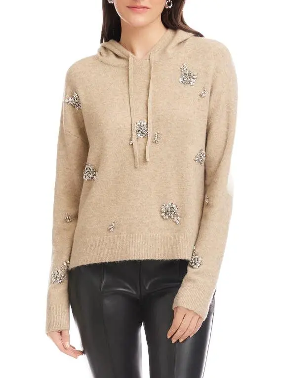 Fifteen Twenty Crystal Embellished Knit Hoodie - Heather Oatmeal