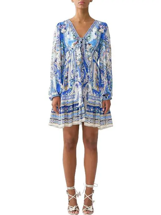 Camilla Tie Front Blouson Mini Dress - Ottoman Opulence