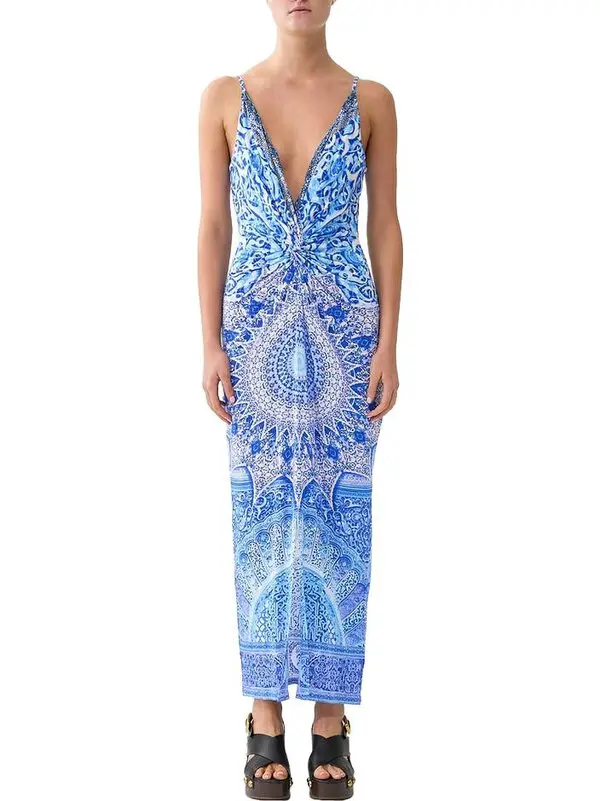 Camilla Printed Strappy Maxi Dress With Twist Front - The Bosphorous