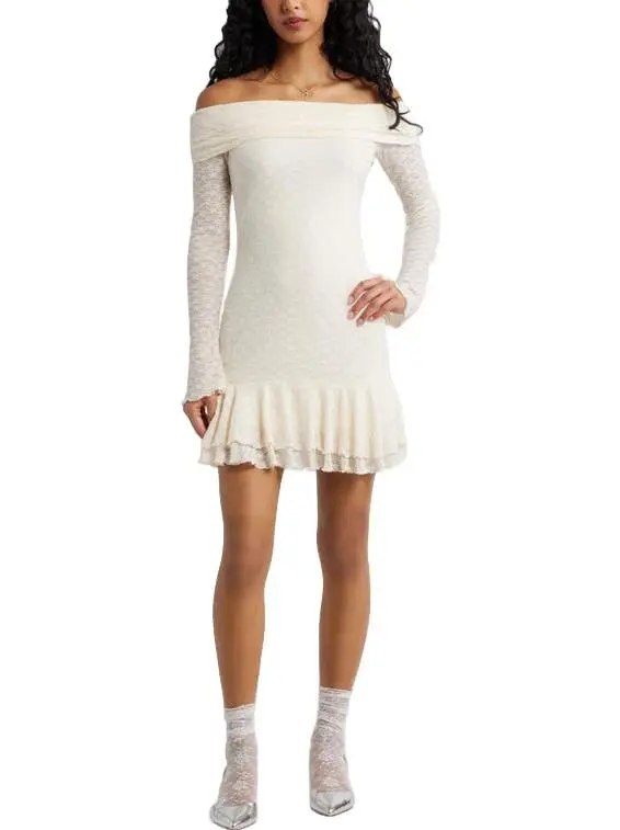 Bp. Long Sleeve Lace Off-the-shoulder Minidress - Ivory