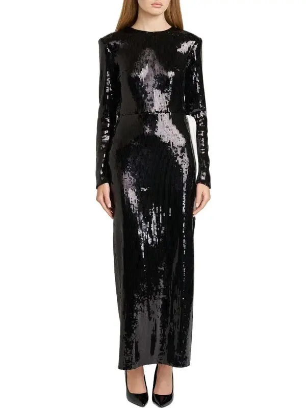 WAYF Sequin Side Bow Maxi Dress - Black