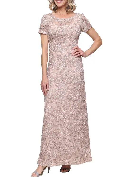 Alex Evenings Sequin Soutache A-line Gown - Champagne