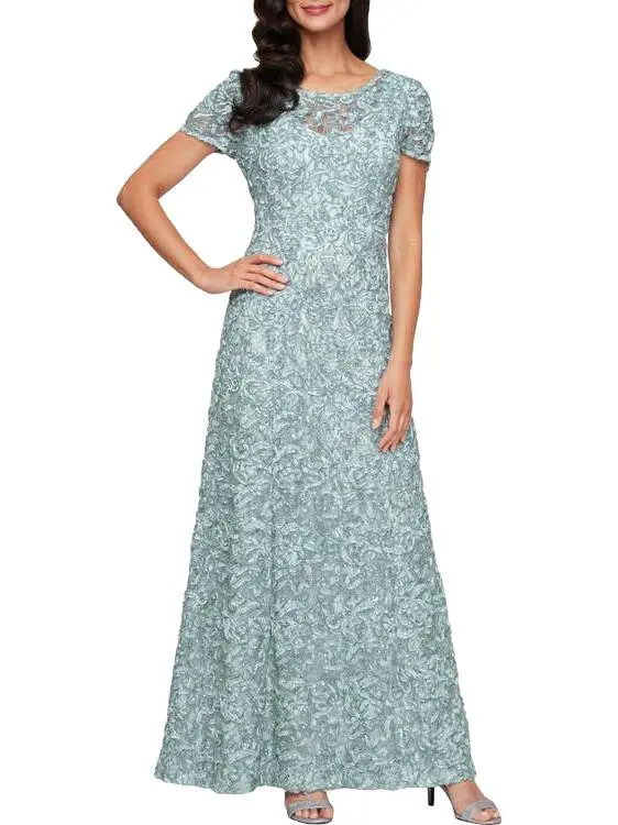 Alex Evenings Sequin Soutache A-line Gown - Ice Sage