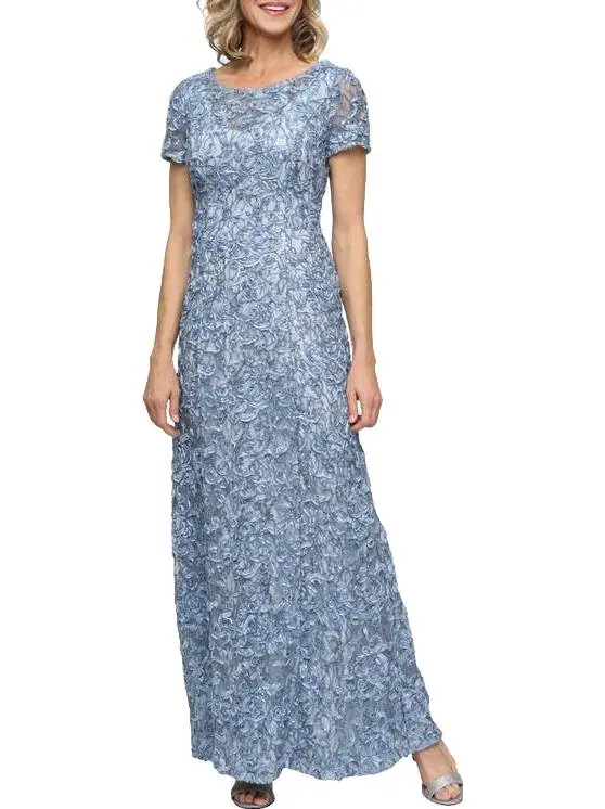 Alex Evenings Sequin Soutache A-line Gown - Skyblue