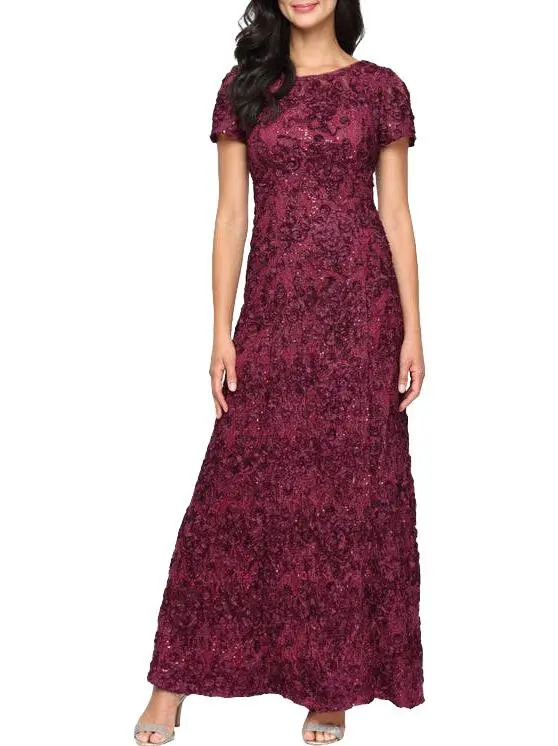 Alex Evenings Sequin Soutache A-line Gown - Wine