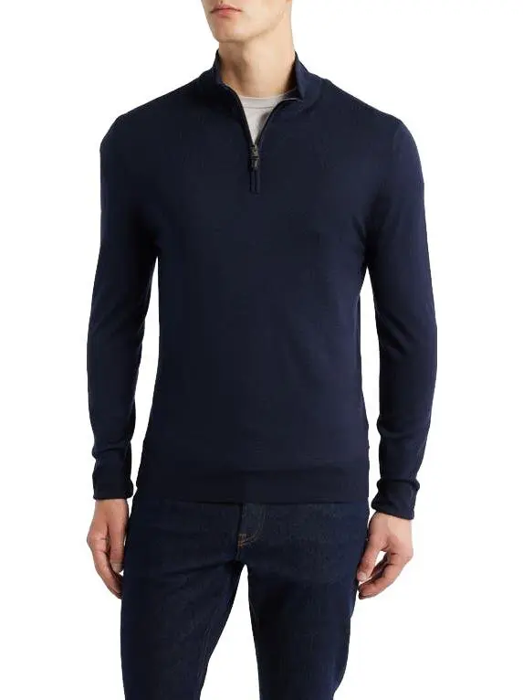 Canali Quarter Zip Wool Blend Sweater - Navy