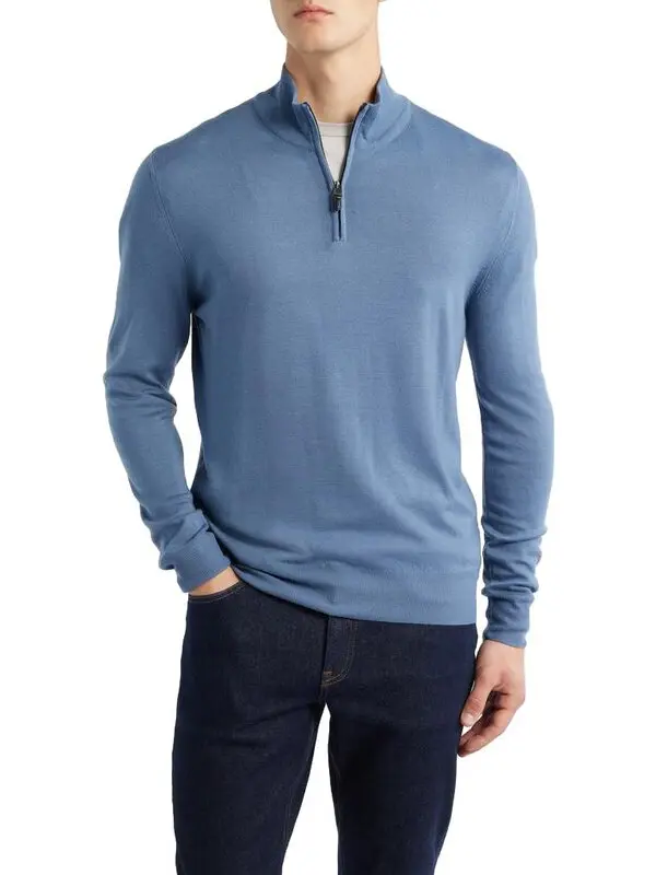 Canali Quarter Zip Wool Blend Sweater - Blue