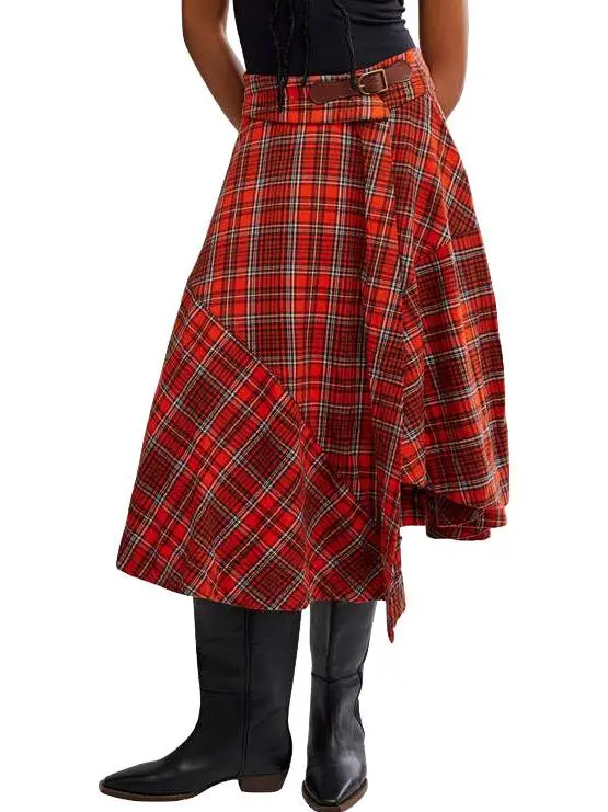 Free People Tartan Circle Skirt - Red/black Combo
