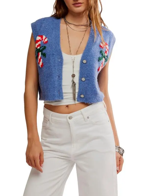 Free People Be Merry Sweater Vest - Blissful Blue Combo