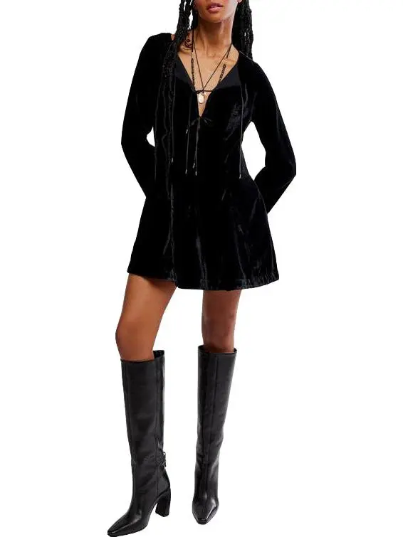 Free People Linney Velvet Mini Dress - Black