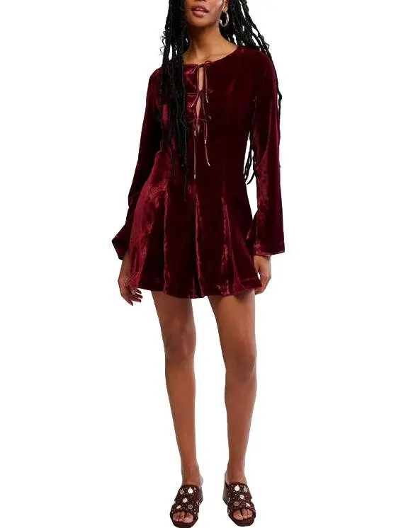 Free People Linney Velvet Mini Dress - Cabernet
