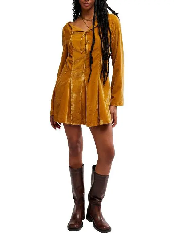 Free People Linney Velvet Mini Dress - Golden Syrup