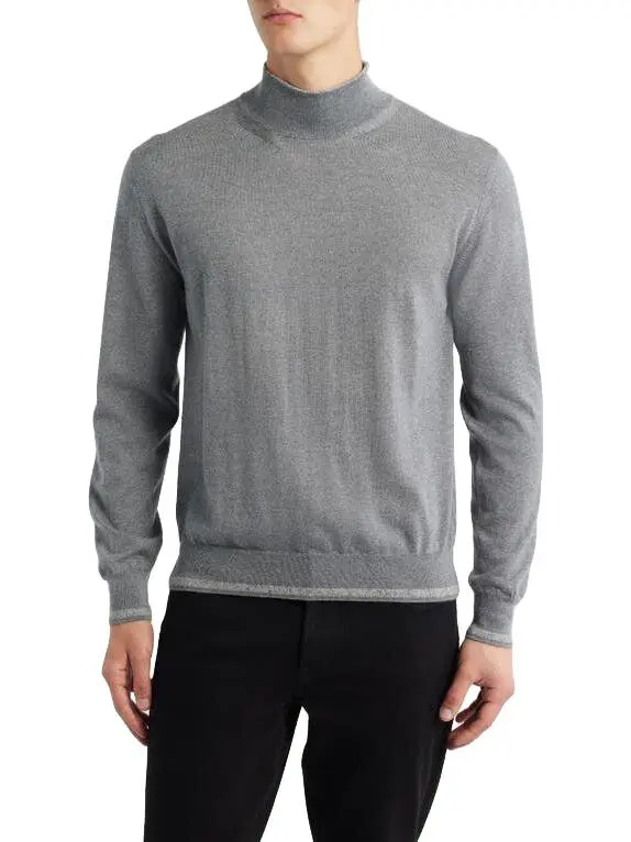 Canali Mock Neck Wool & Silk Blend Sweater - Grey