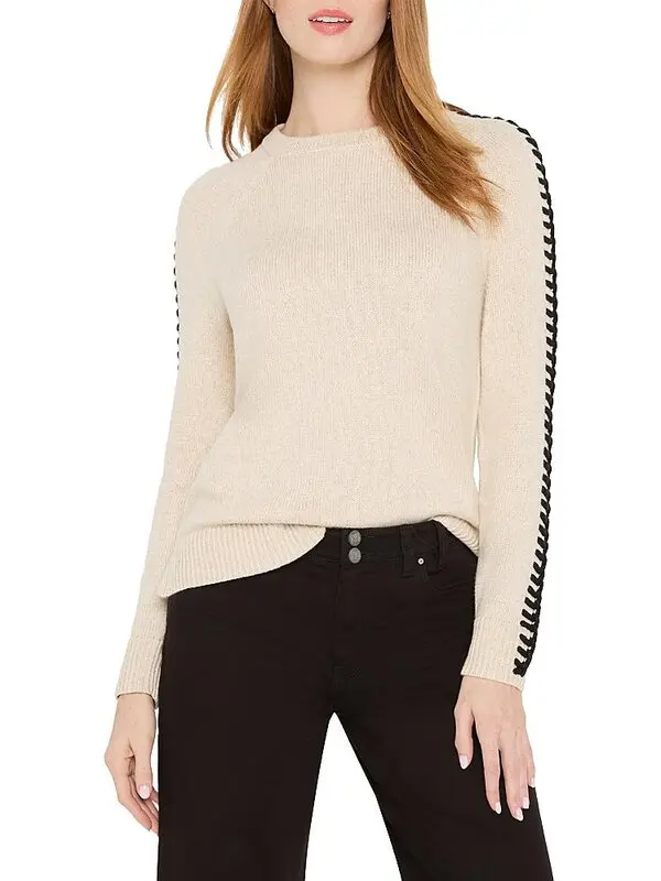 NIC+ZOE Whipstitched Metallic Sweater - Pale Sisal