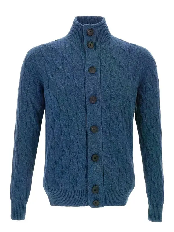 FILIPPO DE LAURENTIIS Buttoned Cardigan With Plaits Detail - Blue