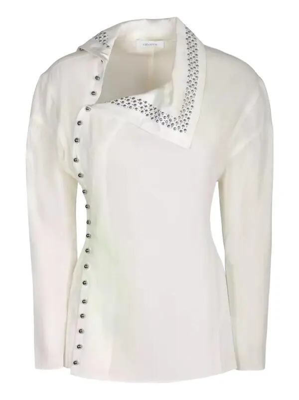 Rabanne Long-sleeve Studded Collar Blouse - White