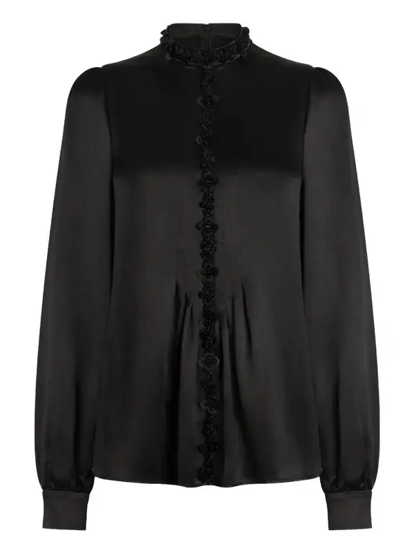 Dolce & Gabbana Silk Satin Floral Blouse - Black