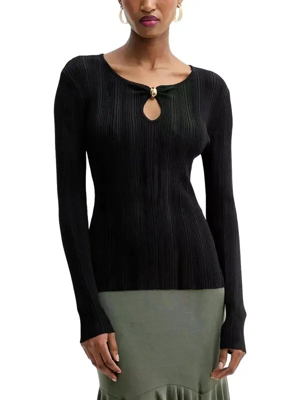 MARCIANO Keyhole Cut-out Ribbed Top - Black