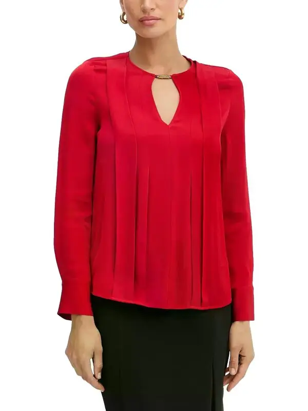 MARCIANO Pleated Keyhole Blouse - Red