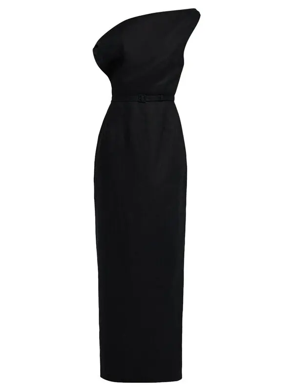 SANS FAFF One-shoulder Linen Maxi Dress - Black