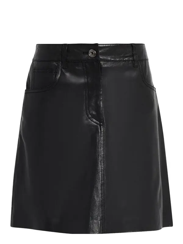 Max Mara A-line Nappa Lambskin Leather Mini Skirt - Black
