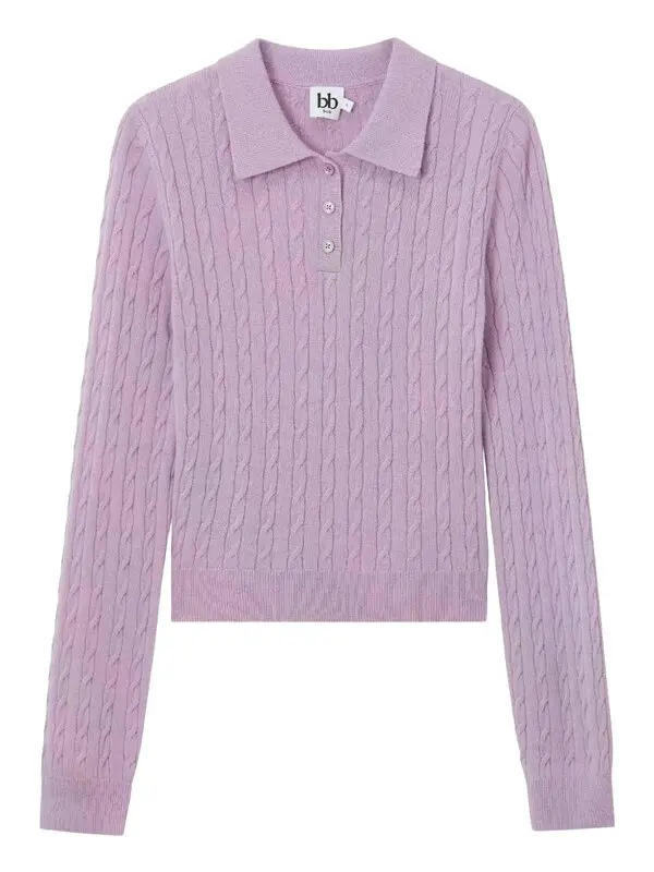 B+AB Cable-knit Collared Polo Top - Pink