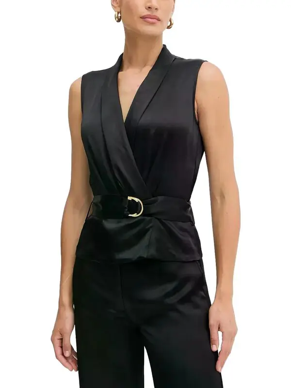 MARCIANO Belted Sleeveless Top - Black