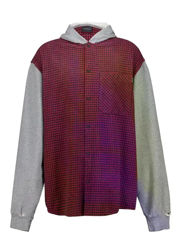 Balenciaga Hooded Check Shirt Jacket - Red