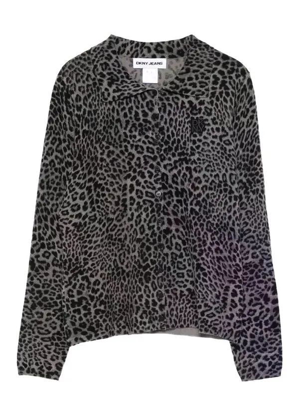 Dkny Logo-patch Leopard-pattern Cardigan - Grey