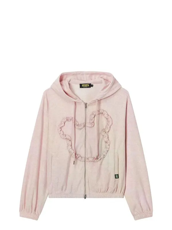 MINI CREAM Ruffled Detail Zip Hoodie - Pink