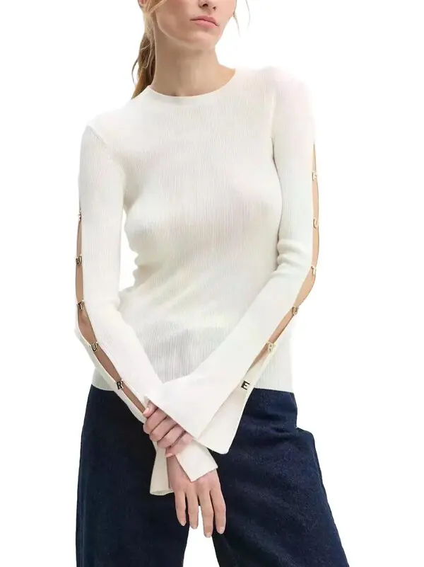 From Future Slit-sleeve Ribbed Knit Sweater - White