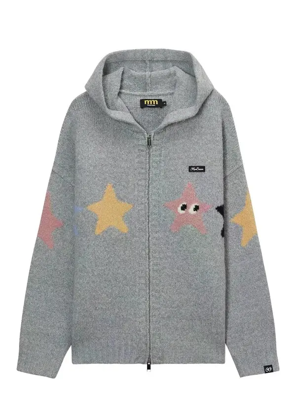 MINI CREAM Star Motif Hooded Cardigan - Grey