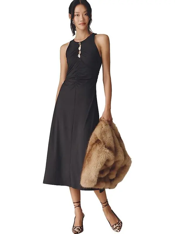 Anthropologie Sleeveless Ruched Midi Dress - Black