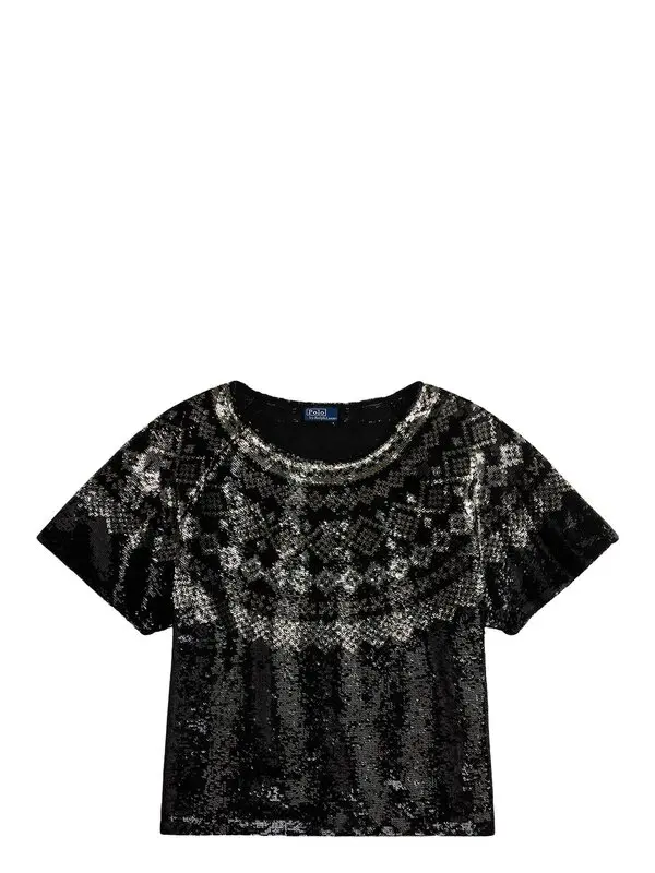 Ralph Lauren Sequin Jersey Knit T-shirt - Black Silv