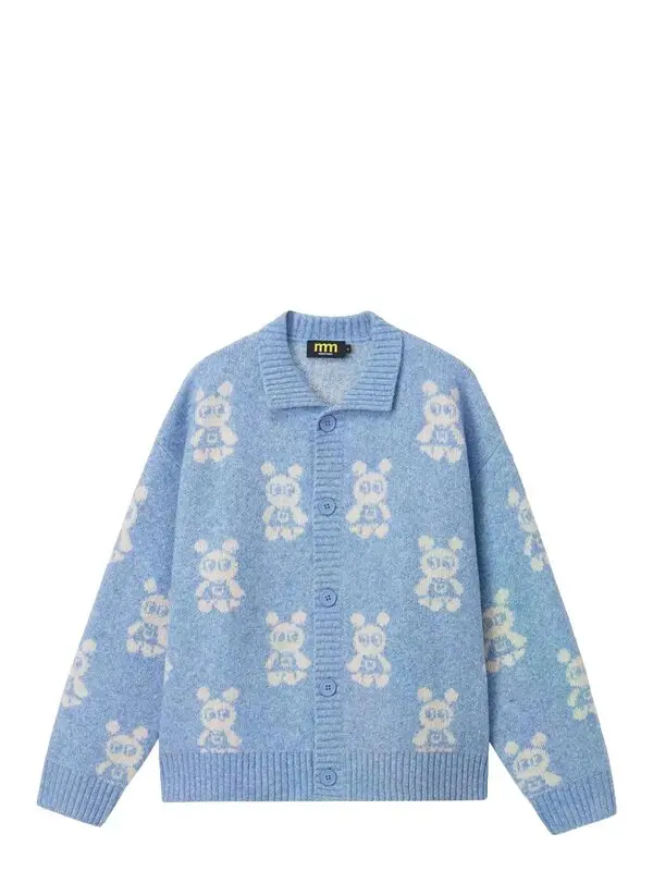 MINI CREAM Buttoned Bear Pattern Cardigan - Blue