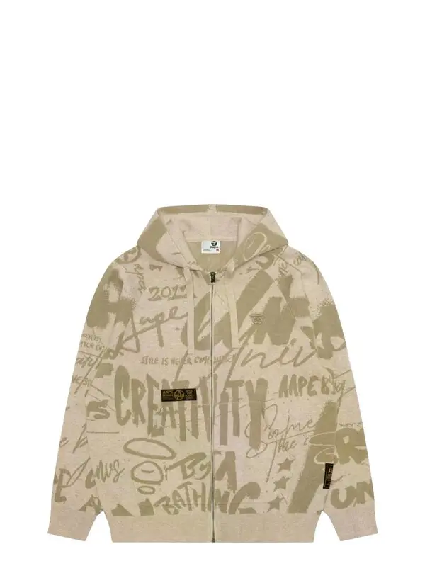 AAPE BY *A BATHING APE® Graphic Print Zip-up Hoodie - Neutrals