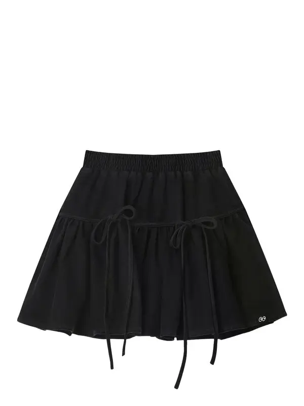 MINI CREAM Tiered Mini Skirt With Tie Detail - Black